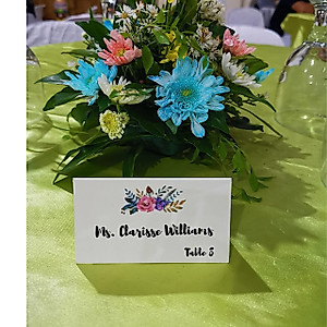 AweNayz Place Cards for Weddings - with Elegant Floral Design, Pack of 50 Thanksgiving Place Cards, Pre-Cut and Pre-Folded Wedding Name Place Cards, 2 x 3.5 inches, Pink, Purple, Green, Brown, Blue