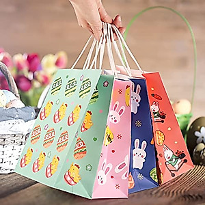 KINQKESO 24 PCS Easter Gift Bags,Easter Bags with Handle for Party Favor,Happy Easter Eggs Bunny Tote Gift Bags Kraft Paper Candy Goodie Treat Bags Bulk for Kids Easter Party Favor Supplies