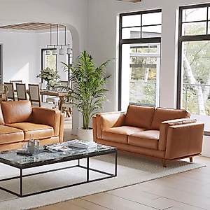 Valencia Artisan Full Leather Sofa 88” - Pure Full Italian Nappa Leather Couch, Solid Wood Accent, Ultimate Comfort, Cognac Tan