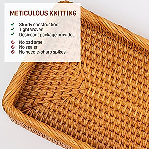 Rectangular long narrow Tray Rattan Tray Toilet Tank Tray Guest Towel Holder Bathroom Tray Basket For Toilet Paper Vanity Tray Wicker Baskets Decorative CLAYNIX (17x6x2 Inches, Natural)