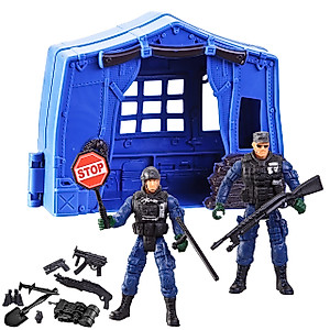 JOYIN Police Camp Toy Set of Friction Powered Police Car, Realistic Military Camp Tent and Policemen Action Figures, Police Vehicle with Light and Sound Siren for Over 3 Years Old Boys