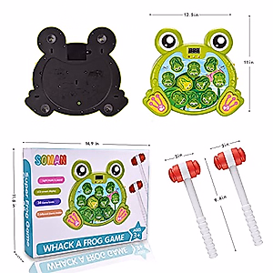 Whack A Frog Game Toddler Toys, Interactive Pounding Toy for Early Learning Gifts Toys for 3 4 5 6 7 8 Year Old Boys Fun Gifts with Music Lights for Kids, Toddlers, Boys, Girls, 2 Hammers Included