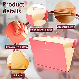 Accordion Aesthetic Folder Letter Size with 8 Pocket/Snap Closure/Tab, Folder for Important Documents Cute, Filing Envelopes Expandable, Expanding File Organizer (Pink)