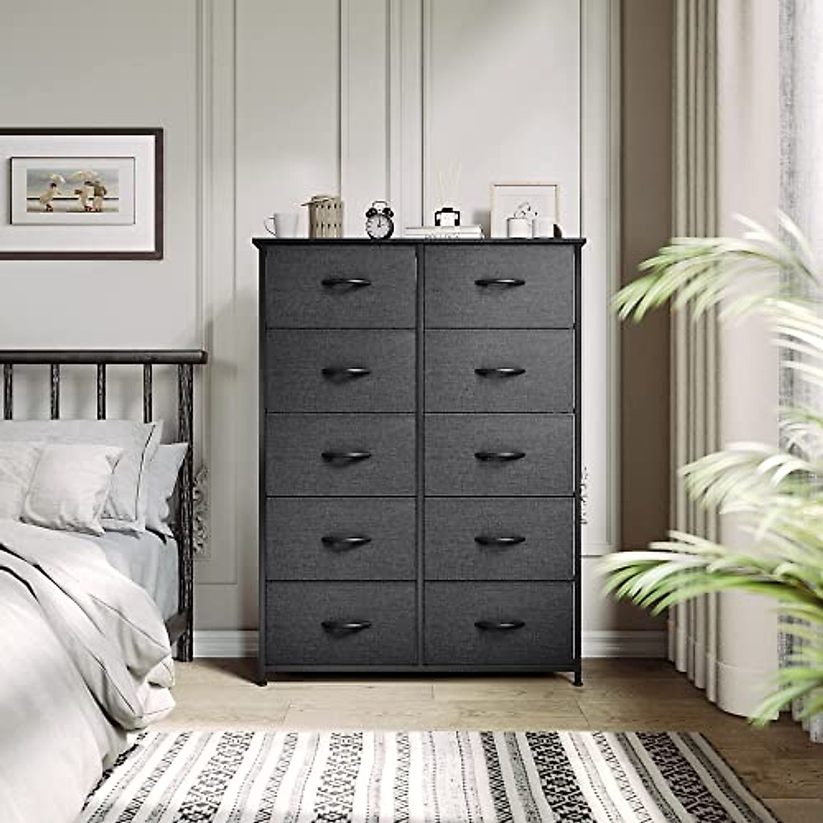 YITAHOME 10 Drawer Dresser - Fabric Storage Tower, Organizer Unit for Bedroom, Living Room, Hallway, Closets & Nursery - Sturdy Steel Frame, Wooden Top & Easy Pull Fabric Bins (Charcoal)