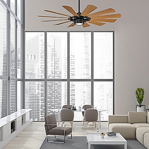 Windmill Indoor and Outdoor 12-Blade Smart Home Ceiling Fan 65in Matte Black Distressed Koa with 3000K LED Light Kit and Remote Control works with Alexa and iOS or Android App