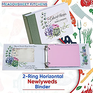 Meadowsweet Kitchens Newlyweds Recipe Card Holder Cookbook Mini 2 Ring Binder Organizer - Recipe Binder Cook Book w/ 50 4 x 6 Cards, 50 Clear Card Sleeves, & 12 Card Dividers w/Categories - Newlyweds