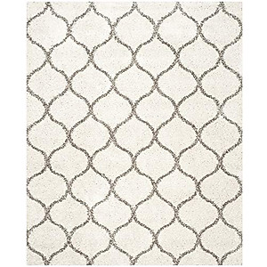 SAFAVIEH Hudson Shag Collection Area Rug - 9' x 12', Ivory & Grey, Moroccan Ogee Trellis Design, Non-Shedding & Easy Care, 2-inch Thick Ideal for High Traffic Areas in Living Room, Bedroom (SGH280A)