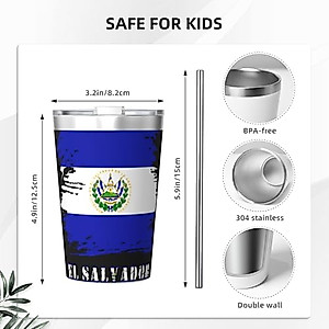 12oz Tumbler Vintage El Salvador Flag Stainless Steel Cup With Straw And Lid Spill Proof Bulk Double Wall Vacuum Reusable Water Tumblers For Cold Hot Drink