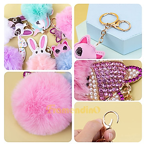 Framendino, 6 Pack Animal Pom Pom Keychain Cute Faux Fur Fluffy Fuzzy Keychain Ball for Girls Women Bag Accessories