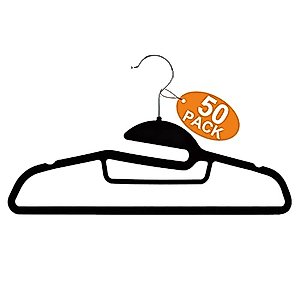50 Pack Non-Slip Velvet Hangers Suit Clothes Hanger Space Saving Hangers 15~20LBS Heavy Duty Hangers 17.7inch (Black)