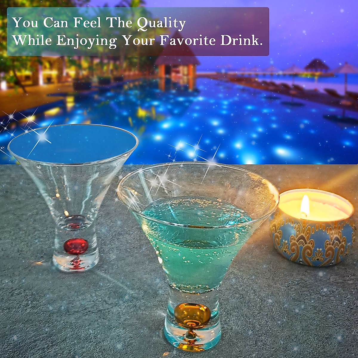 GBESTWOOW Martini Glasses Set of 4 - Christmas Gift Stemless Crystal Margarita Glasses 6oz Hand Blown Colored Cocktail Glasses Great for Martini, Margarita - Color Will Not Leak Off-Hand Wash Only