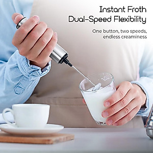 Rechargeable Milk Frother Handheld - 2 Whisks/2 Speed Coffee Frother Rechargeable - One Touch Drink Mixer, Hand Held Frother Wand, Nano Foam Maker for Lattes, Matcha, & Butter, Coffee Stirrers