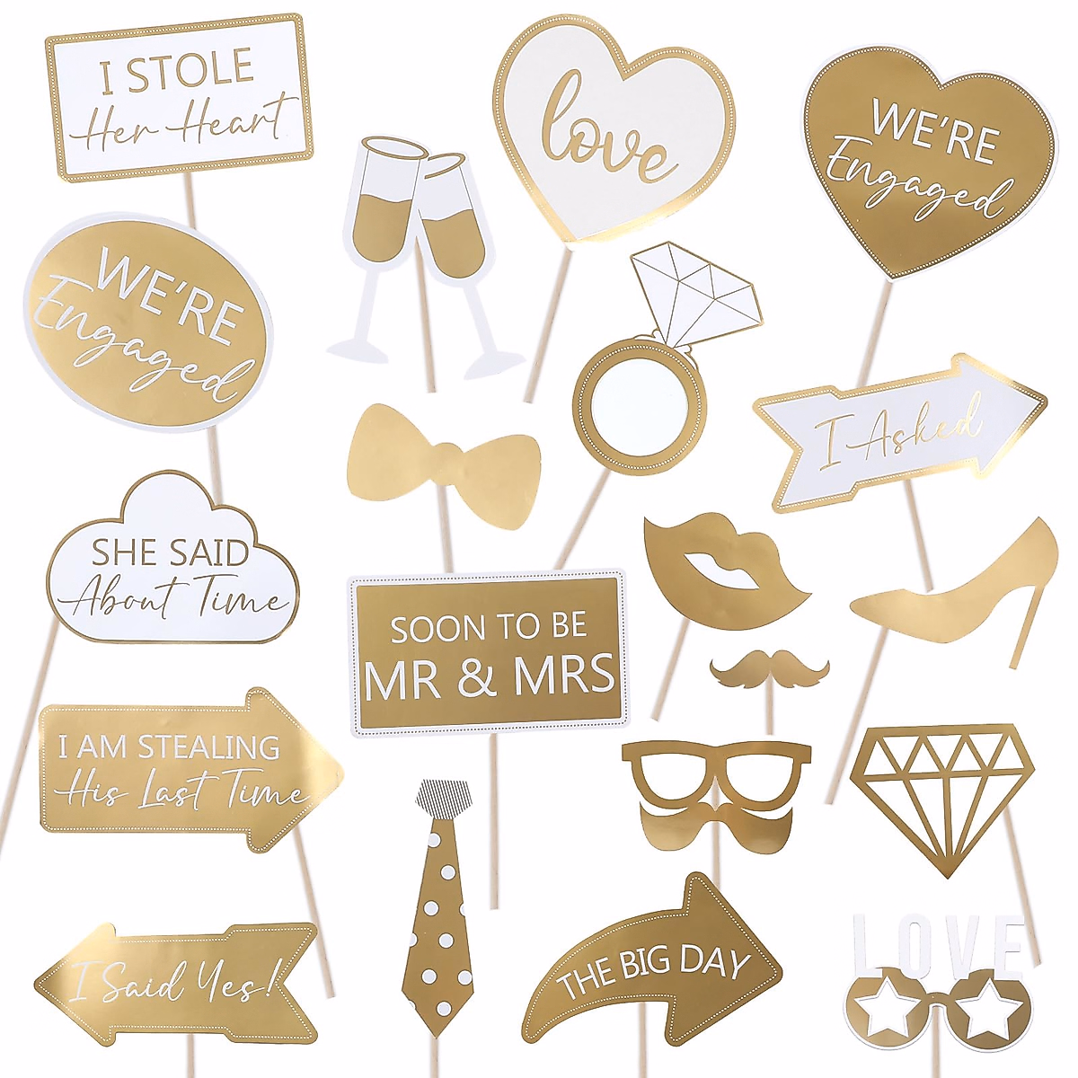 ojustbeok 40Pcs Engagement Party Decorations Gold Engagement Photo Booth Props We are Engaged Photo Props Decorations for Wedding Reception Bridal Shower Ceremony Party Supplies Favors