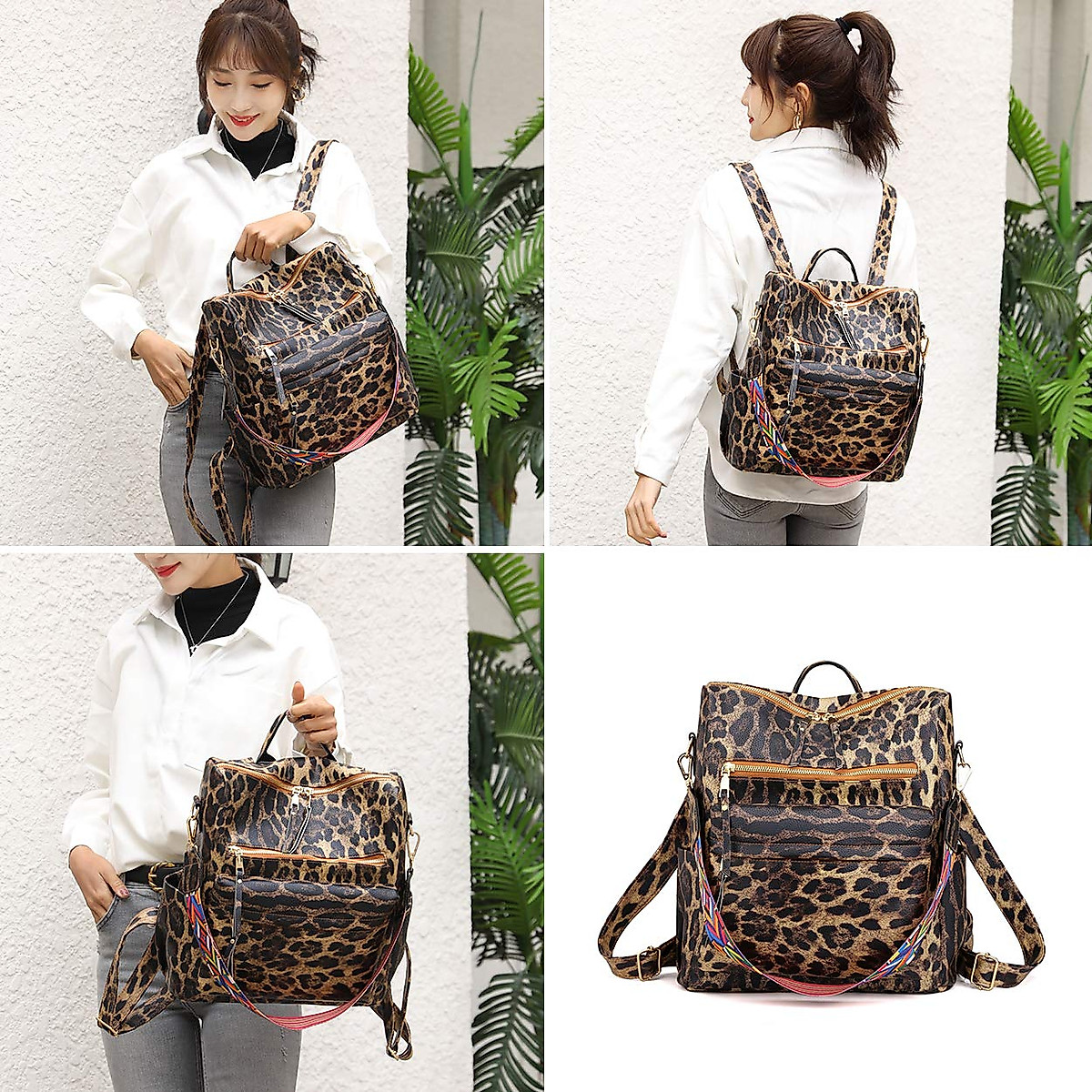 ZOCILOR Women's Fashion Backpack Purse Multipurpose Design Convertible Satchel Handbags and Shoulder Bag PU Leather Travel bag (Brown Leopard)