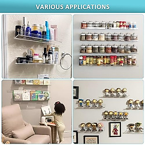 Albumgit 3 Pack Acrylic Wall Shelves, Self-Adhesive 15" Clear Floating Shelf Wall Mount, Invisible Kids Bookshelf, Display Storage Wall Ledge Shelves for Home Decoration and Organization