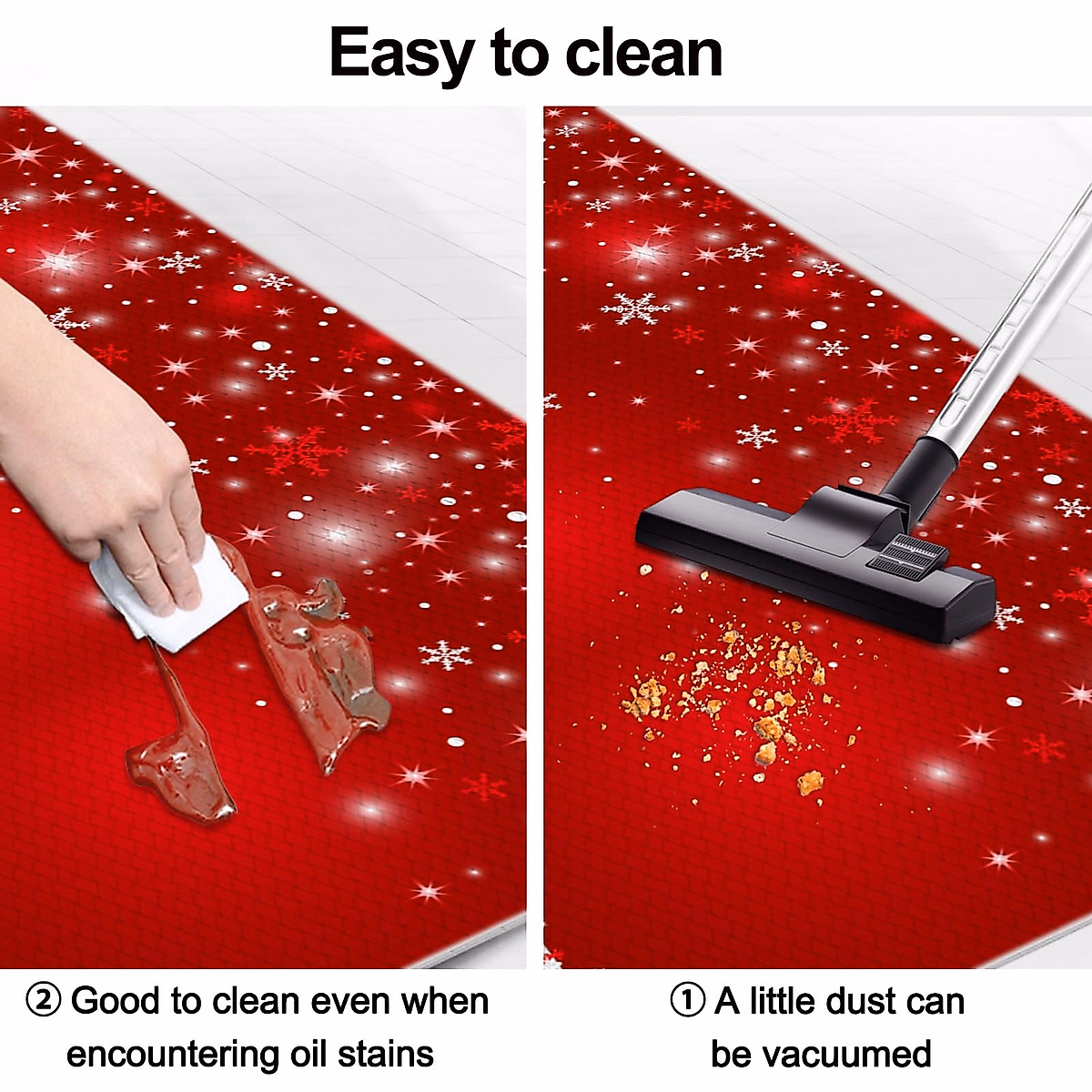 Lnond Anti Fatigue Kitchen Floor Mat, Kitchen Mat Sets 3 Piece with Dish Drying Mat, Non Skid Waterproof Washable Cushioned Floor Mats for kichen Room Home Office Sink (Red Christmas Snowflakes)