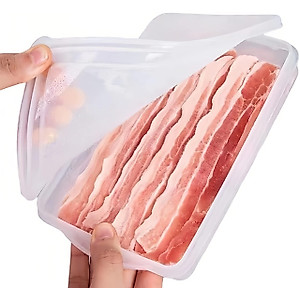 wulikanhua 2 Pack Plastic Bacon Box, Deli Meat Saver Cold Cuts Fridge Keeper, Cheese Food Storage Container with Lid for Refrigerator, Shallow Low Profile Christmas Cookie Holder