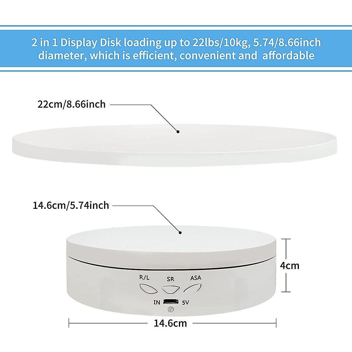 ZLMONDEE 2 In 1 Spinning Rotating Display Stand with Large 8.66 Inch Replacement Cover for Rotating Platform Photography Turntable (White)