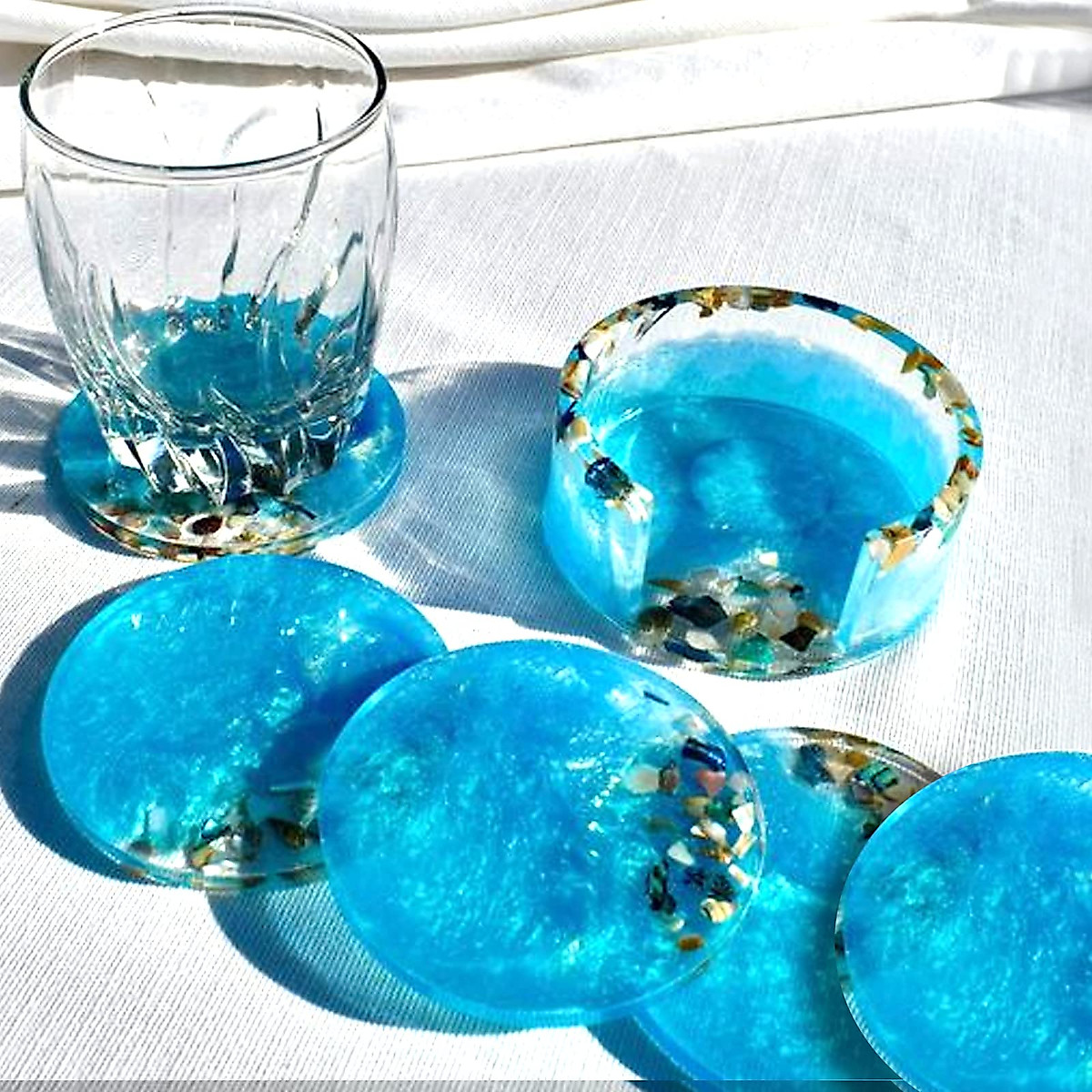 Upgraded 12 Pieces Coaster Resin Molds Set, Funstorm Epoxy Molds Holder Kit with Rectangle Round Coaster molds, Thickened Non-Deformable Material, Silicone Molds for DIY Resin， Home Decoration