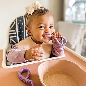 Itzy Ritzy Silicone Spoon & Fork Set; Baby Utensil Set Features A Fork and Spoon with Looped, Braided Handles; Made of 100% Food Grade Silicone & BPA-Free; Ages 6 Months and Up, Amethyst/Purple
