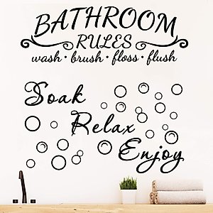 2 Pieces Bathroom Wall Decals Sticker Soak Relax Enjoy Bathroom Rules Wall Sticker Vinyl Quote Wall Art Decor for Home Bathroom (Black,Simple Style)
