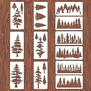 INFUNLY 12PCS Tree Stencil for Painting Pine Tree Stencils 11.8x5.9inches Reusable Painting Template Wall Sencils for Painting on Wood Forest Stencils for Painting on Wall Furniture Christmas Decor