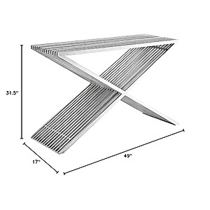 Modway Press Contemporary Modern Stainless Steel Console Table In Silver