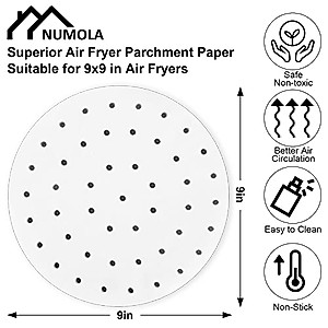 Air Fryer Parchment Paper Liners, Numola 100 Pcs Parchment Paper for Air Fryer, 9 Inch White Air Fryer Paper Liners, Non-stick Steamer Liners for Oven, Microwave, Bamboos Steaming Basket