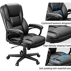 Furmax Office Exectuive Chair High Back Adjustable Managerial Home Desk Chair, Swivel Computer PU Leather Chair with Lumbar Support (Black)
