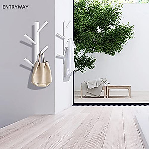 OFOEKV 4 Hooks Hanging Pegs Coat Rack Modern Wall Mounted Coat and Hat Rack | Wood Hook Wall Decor Hanger hat Stand for Bedroom and Bathroom，Heavy Duty Easy Assembly (3 Pack White)