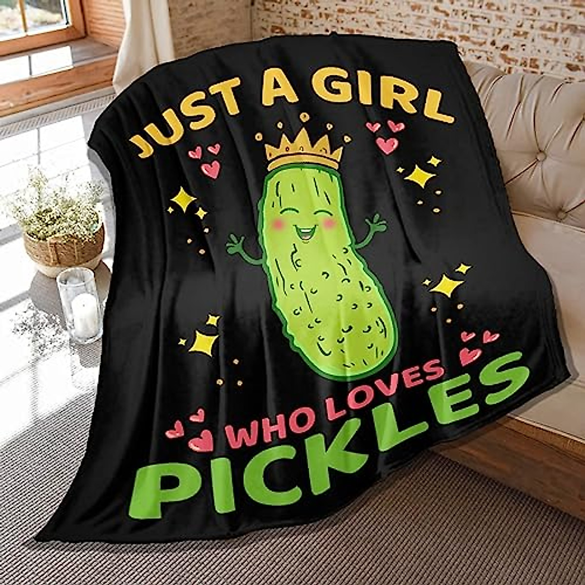 ZOE DAVISON Pickle Blanket,Pickles Gifts for Kids, Just A Girl Who Loves Pickles Flannel Blankets, Used for Bed Sofa,Lightweight Cozy Warm Fluffy Microfiber SMALL-50x40 Inches for Girls