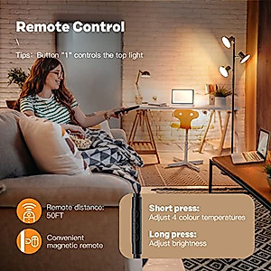 SIBRILLE LED Floor Lamp, 36W Modern Dimmable Standing Tree Lamp with Remote & Touch Control, 4 Color Temperatures, 3 Rotatable LED Light Farmhouse Floor Lamps for Living Room, Bedroom, Office, 2500LM