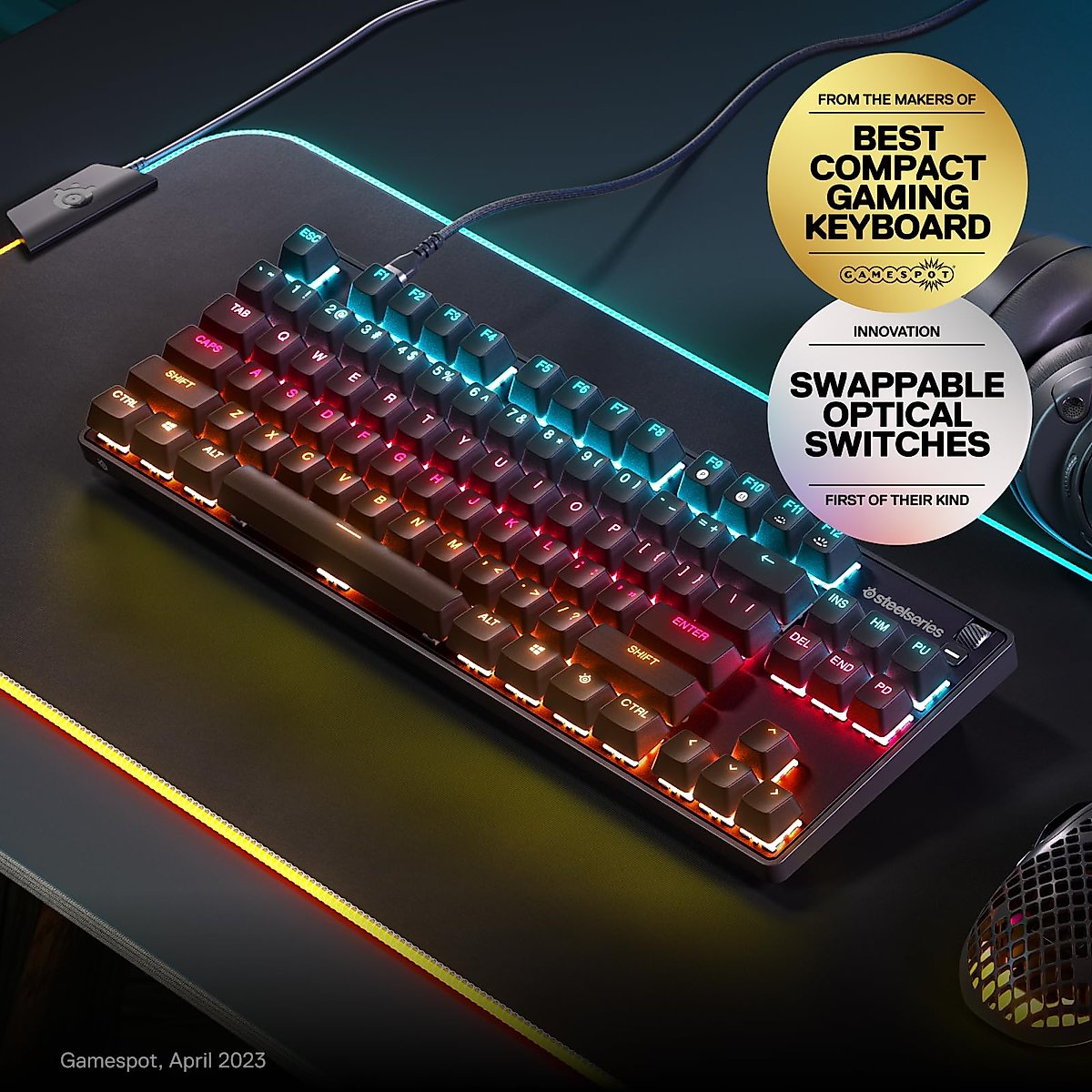 SteelSeries New Apex 9 Mini TKL, HotSwap Optical Mini Gaming Keyboard, 60 Percent Compact Design, Optical Switches, RGB, Double Shot PBT Keycap, Wired Keyboards for Computer PC Gaming (Renewed)