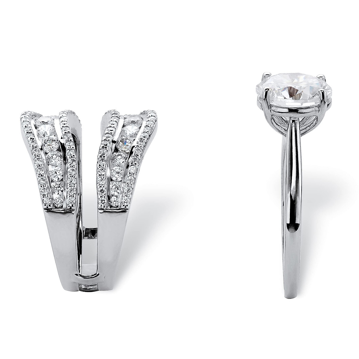 PalmBeach 18k Yellow Gold or Platinum Plated Sterling Silver Round Cubic Zirconia 2 Piece Jacket Bridal Ring Set Size 6