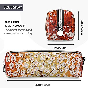 Oil Painting White Flowers Pencil Case with Brass Zipper Office Supplies Leather Simple Cute Storage Pouch