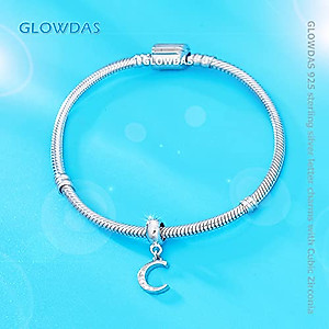 Letter C Charms Initial C Alphabet Pendant Beads, 925 Sterling Silver Letra Charm Dangle with CZ, fit Pandora Christmas Bangle Bracelet, Gifts for Cousin/Chanukah/Cinderella