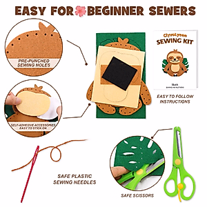 CiyvoLyeen Sloth Sewing Craft Kit Jungle Animal DIY Craft Sewing Kit for Girls and Boys Educational Sewing Kits for Kids Age 8 9 10 11 12 Craft Kit Includes 8 Projects