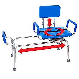 Carousel Sliding Shower Chair Tub Transfer Bench with Swivel Seat, Premium Padded Bath, with Pivoting Arms, Adjustable Space Saving Design for Tubs, Inside Shower, for Handicap & Seniors, Blue