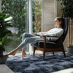 HOMORE Soft Fluffy Rug for Bedroom, Tie Dye Rugs for Living Room, Non Slip Shaggy Plush Carpet for Kids Nursery Toddler, 5x7 Feet Area Rugs for Room Floor, Blue Gray