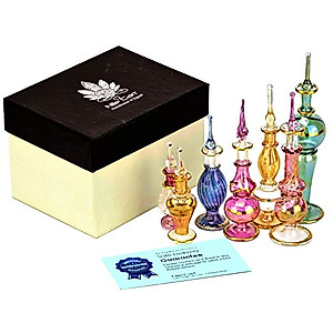 NileCart Egyptian Perfume Bottles Wholesale Mix Collection Set of 12 hand Blown Decorative Pyrex Glass 2-5 in with handmade golden Egyptian decoration for Perfumes & Essential Oils