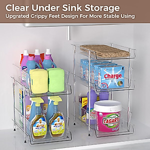 3 Tier Clear Bathroom Organizers, Pull Out Organizers and Storage, Slide Out Acrylic Drawer Organizer with 6 Dividers, Multi-Purpose Bathroom Organizer, Under Sink Organizer, Medicine Cabniet Bins