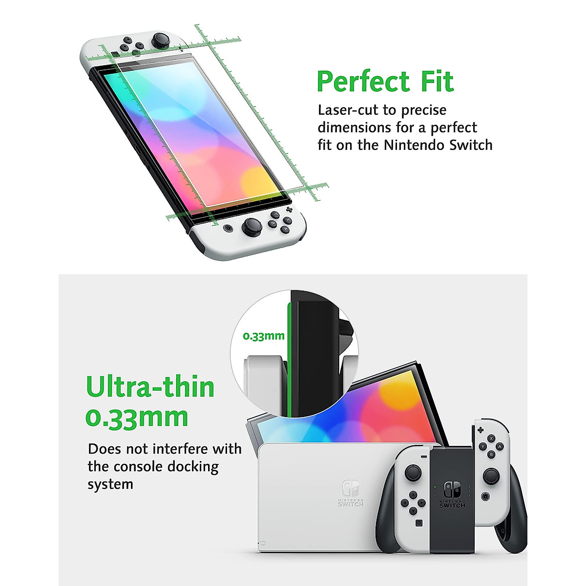 Bioton Tempered Glass Screen Protector Compatible with Nintendo Switch OLED Model 2021 [EZ Kit] [Automatic Alignment] - 2 Pack