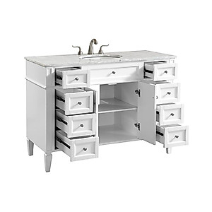 Elegant Kitchen and Bath 48 inch Single Bathroom Vanity Cabinet Set with White Marble Countertop - White