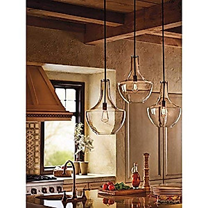 Kichler Everly 19.75" Kitchen Bell Pendant in Olde Bronze®, 1-Light Clear Seeded Glass Pendant Light, (19.75" H x 13.75" W), 42046OZCS