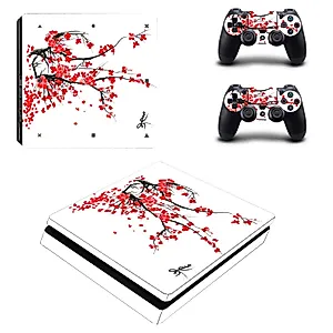 ZOOMHITSKINS Compatible with PS4 Slim Skin, Japan Cherry Blossom Sakura Samurai Art, Durable & Fit, 3M Vinyl, Made in The USA