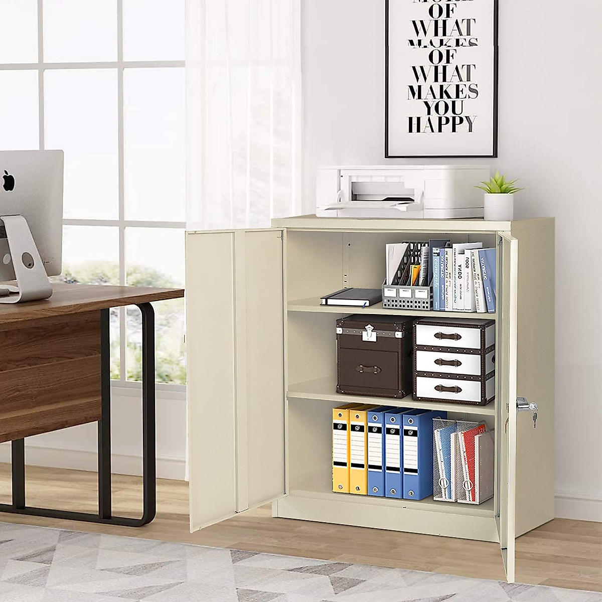 INTERGREAT Steel Storage Cabinet 42", Lockable Metal Storage Cabinet with 2 Doors Locking Counter Cabinet for Home Office (Grey)