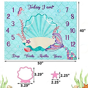 Eunikroko Mermaid Baby Monthly Milestone Blanket Mermaid Fleece Blankets Baby Girls Pictures Growth Tracker Photography Background Weeks Months with Props for Newborn Infants Shower Gift (50” x 40”)