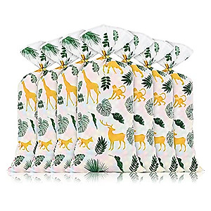 Lecpeting 100 Pcs Jungle Animal Treat Bags Safari Animal Cellophane Candy Bags Jungle Plastic Goodie Storage Bags Safari Party Favor Bags with Twist Ties for Safari Theme Birthday Party Supplies