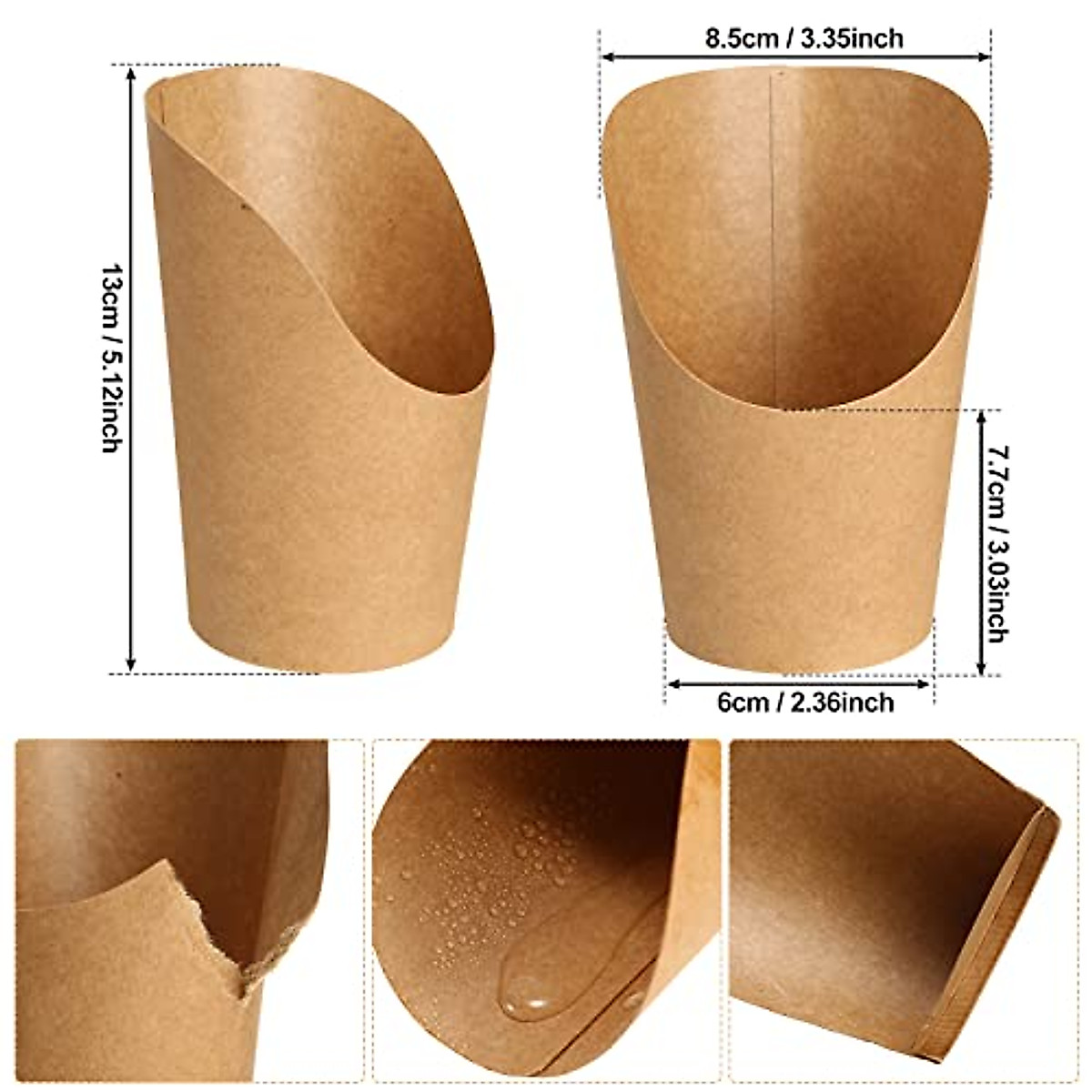 Honeydak 150 Pieces French Fry Cups Holder Charcuterie Cups Disposable Snack Cups Take-out Party Baking Supplies Popcorn Boxes Paper Cones for Wedding Birthday Party Baby Shower (14oz), Brown