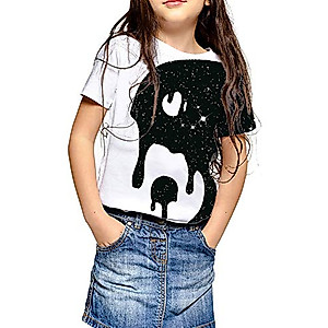 Ainuno Cool Shirts for Boys Girls Kids White and Black T-Shirt Galaxy Printed Tees Size 12-14 Crewneck Short Sleeve 9-10 Years Old